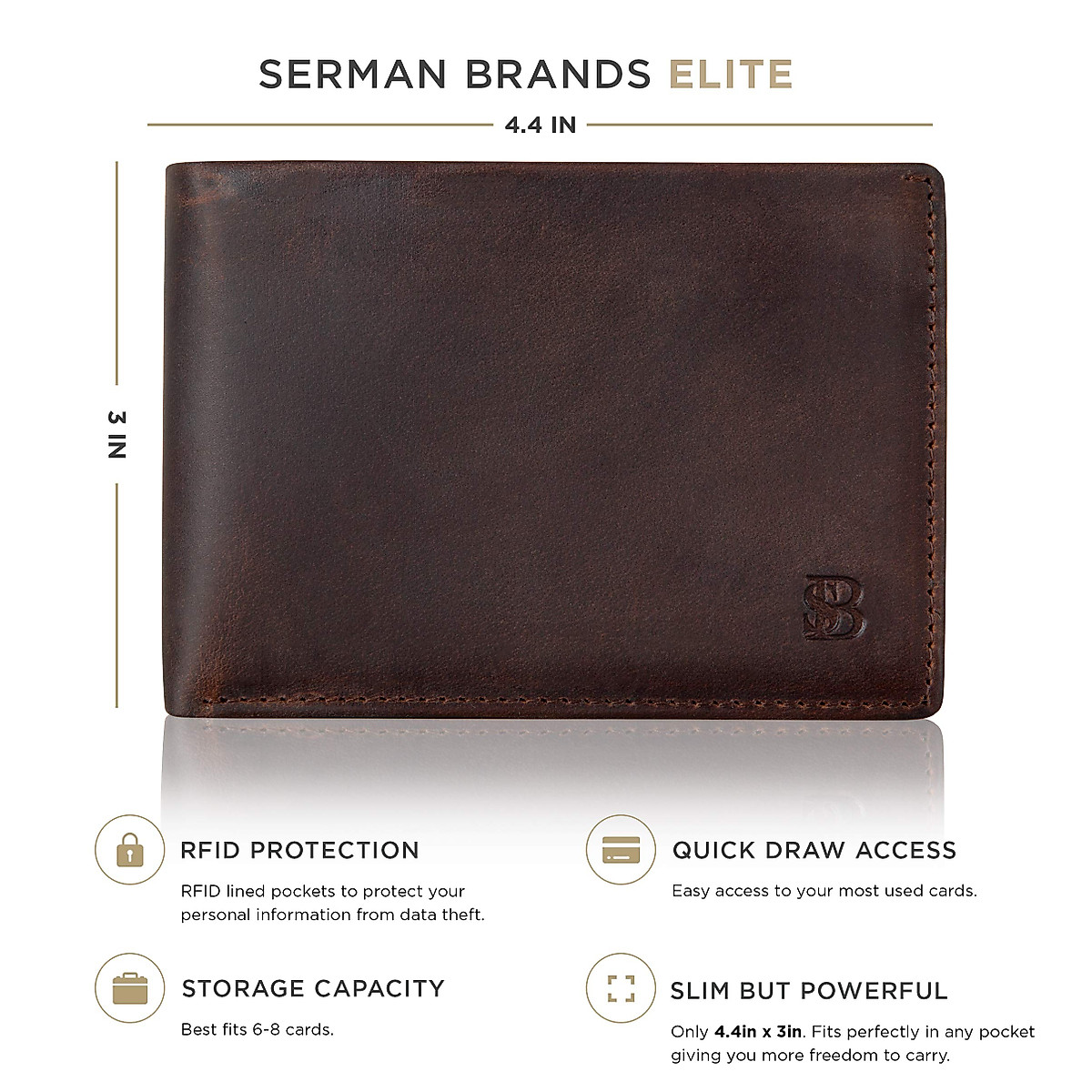 SERMAN BRANDS Mens Slim Bifold Wallet RFID Blocking Minimalist Front Pocket Full Grain Leather Wallets for Men - Thin & Stylish (Texas Brown Elite)