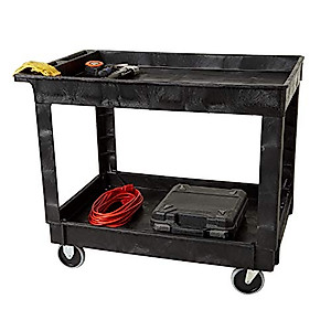 Rubbermaid Commercial Products 2-Shelf Utility/Service Cart, Medium, Lipped Shelves, Standard Handle, 500 lbs. Capacity, for Warehouse/Garage/Cleaning/Manufacturing