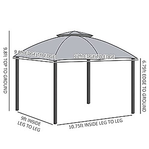 Outsunny 10' x 12' Outdoor Gazebo, Patio Gazebo Canopy Shelter w/Double Vented Roof, Zippered Mesh Sidewalls, Solid Steel Frame, Grey