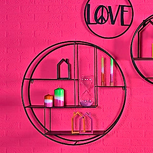 WHW Whole House Worlds Industrial Round Metal Wall Shelf, 4 Levels, Floating, Scandi Contemporary Style, Black Iron, 29 Inches Diameter