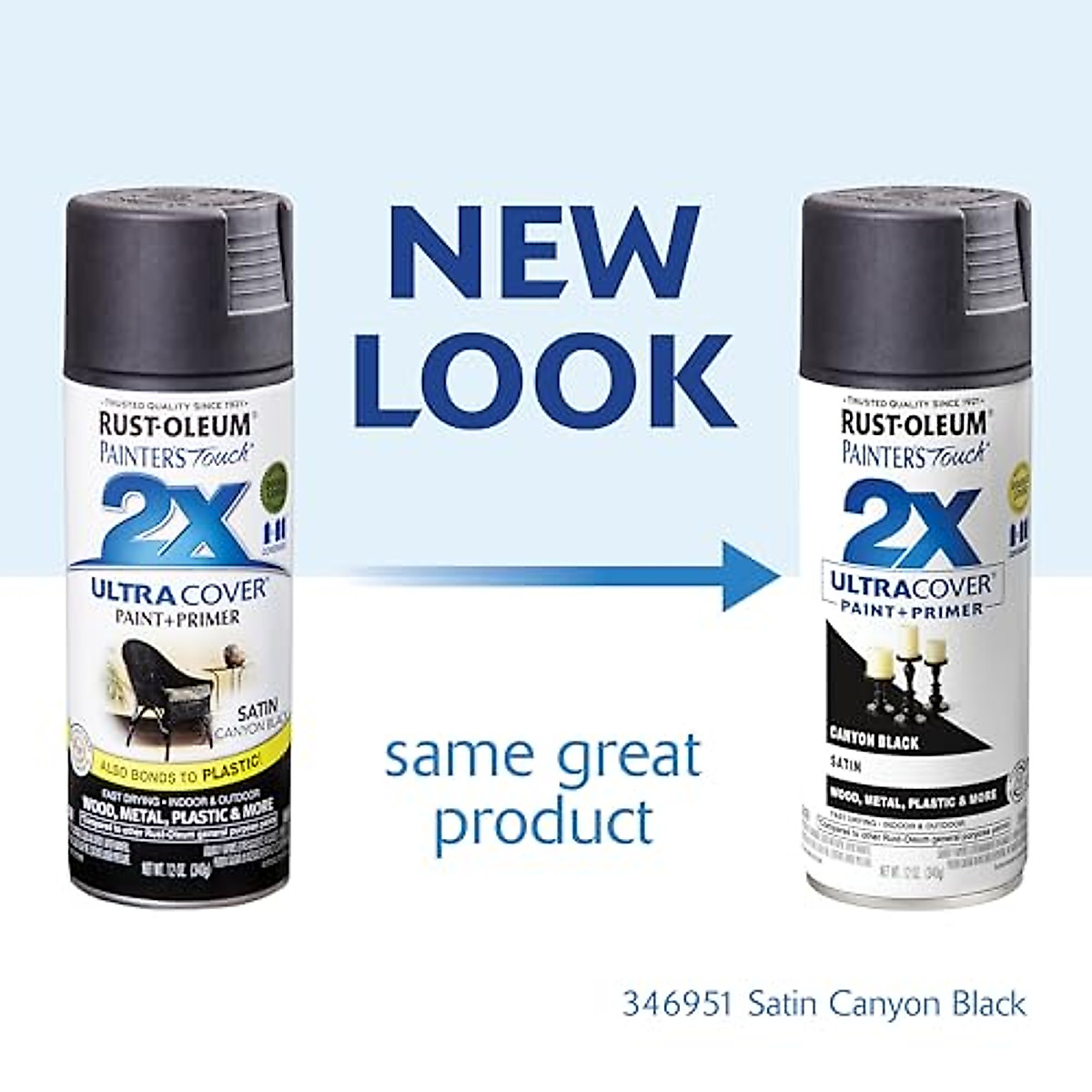 Rust-Oleum 346951-6PK Painter's Touch 2X Ultra Cover Spray Paint, 12 oz, Satin Canyon Black, (Pack of 6)