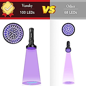 Vansky Black Light UV Flashlights, Ultra Bright 100 LED 395nm Ultraviolet Blacklight Detector for Dog Cat Pet Urine, Dry Stains and Bed Bug, Matching with Pet Odor Eliminator