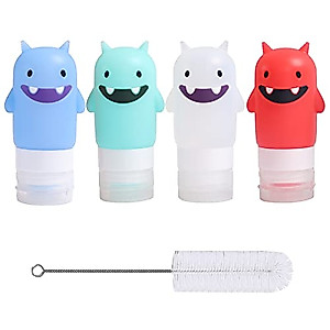 Ksooly 2oz. Squeeze Salad Dressing Bottles with Cleaning Brush | Small Salad Dressing Container to Go | Portable Sauce Bottle Condiment Bottles | 4 Pack, Food-grade Silicone, BPA Free