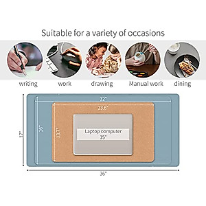 RENMTURE Dual-Sided Desk Pad, Natural Cork & PU Leather Large Mouse mats for Office and Home Work, Desk Protector Non-Slip, Waterproof, Easy Clean (Blue Gray, 36"x17")