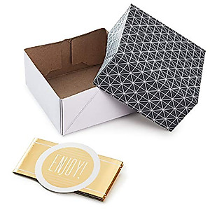 Hallmark 4" Small Gift Boxes with Wrap Band (2-Pack: Gray Geometric, Gold "Enjoy!") for Weddings, Graduations, Engagements, Birthdays, Housewarmings