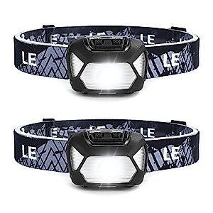 LE 320015 Battery Powered Headlamp - 1500Lux Super Bright LED Head Lamp with Red Light, IPX4 Waterproof Headlights for Outdoor Camping, Hiking, Hunting, Power Outages, Emergency, Hurricane, 2 Packs