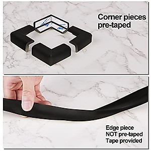 Baby Proofing Edge and Corner Guards, Safety Furniture Bumper with 3M Double-Sided Tape,16.40ft Edge + 4 Pre-Taped Corners Baby Corner Protector for Fireplace, Table, Stair, Cabinet, (Black)