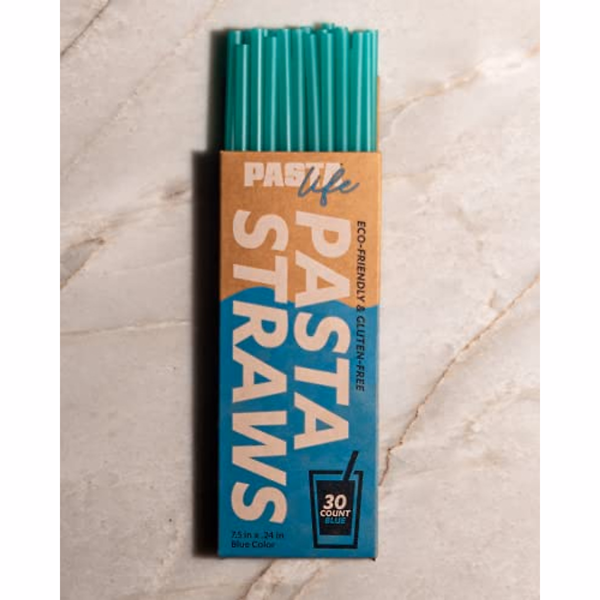 Pasta Drinking Straws, Gluten-Free, Eco-Friendly, 7.5" Blue 30 Count by Pasta Life
