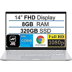 ASUS Newest 14" FHD Chromebook Laptop, Intel Core m3-8100Y(up to 3.4 GHz), 320GB Space(64GB eMMC+256GB Card), 8GB RAM, Webcam, WiFi, USB, Bluetooth, Backlit Keyboard, Chrome OS, Silver, JVQ MP