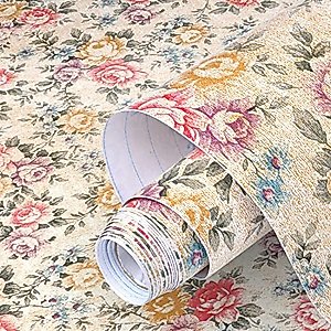 yazi Floral Contact Paper Shelf Liner self-Adhesive Decorate Drawer Contact Paper Decorative,Vintage Peony (17.7X 32.8 ft, Vintage Peony)