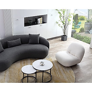 Acanva Mid Century Modern Curved Living Room Sofa, 4-Seat Boucle Fabric Couch for Bedroom, Office, Apartment, Grey