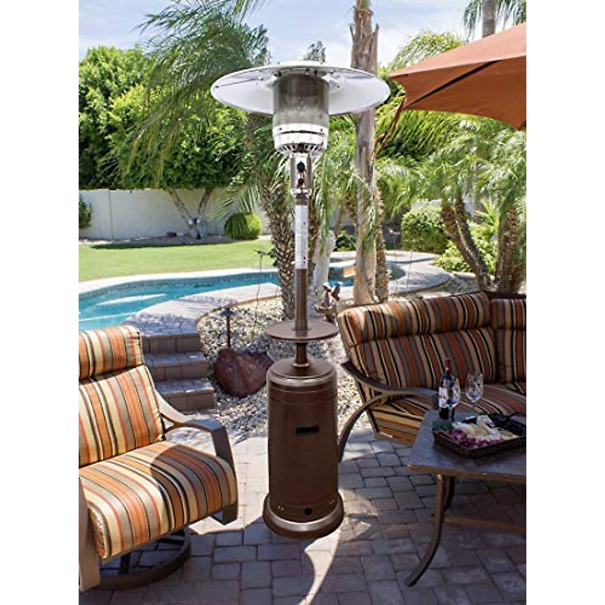 Hiland AZ 48,000 BTU Hammered Bronze Stainless Steel Patio Heater with Table