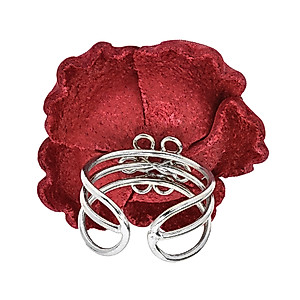 AeraVida Red Petals Genuine Leather Blooming Rose Free Size Ring | Floral Statement Adjustable Ring for Women | Statement Handmade Ring