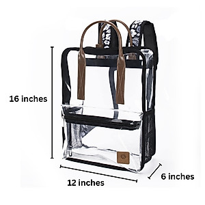 Thick Clear Backpack with Leather Carrying Handle, Transparent School Book Bag, See Through Bags for for Adults, TPU Bookbags