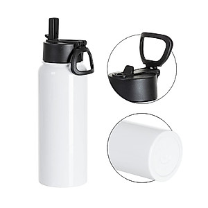 PYD Life Sublimation Water Bottle Blanks Sports Tumbler Cups White 30 OZ Wide Mouth Stainless Steel Vacuum Flask with Straw and Portable Handle for Cricut Mug Press and Tumbler Press Print 2 Pack