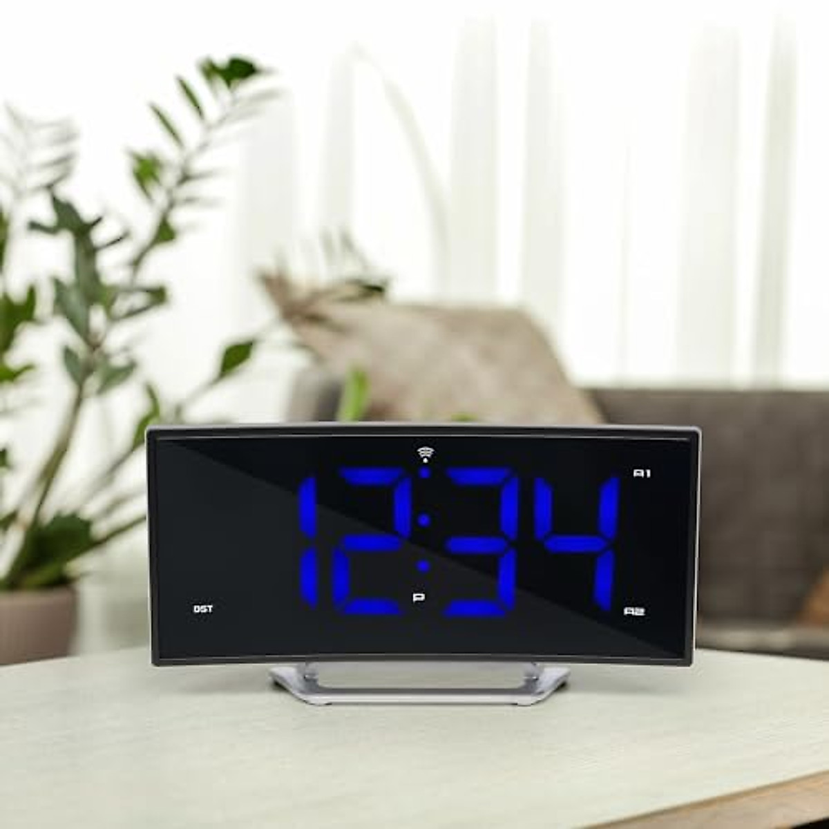 La Crosse Technology Curved Blue LED Atomic Dual Alarm Clock, 1.8 Inch (617-249)
