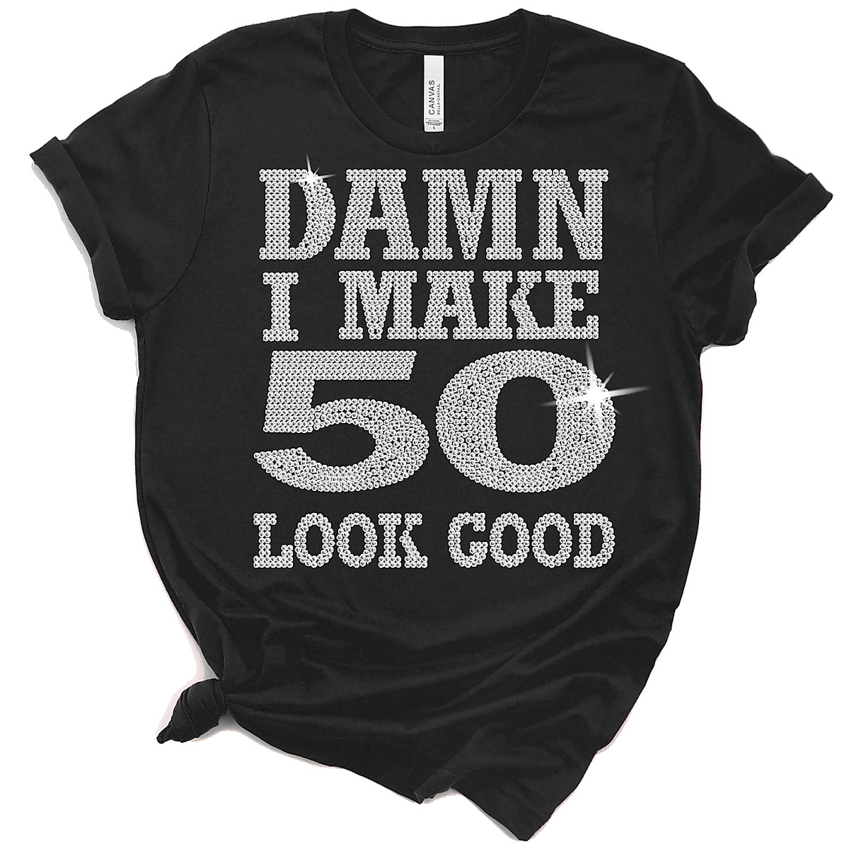 50th Birthday Party Shirt - Real Rhinestone Bold Damn, I Make 50 Look Good T-Shirt - 50th Birthday Party Supplies - Medium - Black Tee(Damn50) Blk/Md