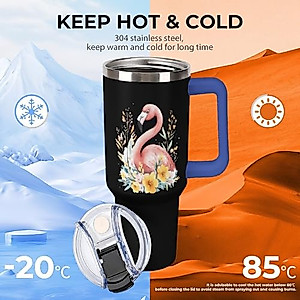 Flamingos In The Floral Bush 40oz Water Bottle Double Wall Insulated Tumbler with Handle Leakproof Travel Mug Deep Blue-style