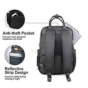 Diaper Bag Backpack For Mom Dad, Aiyoo baby Changing Bags Black Lightweight Travel BackPack Style Diaper Bags with Changing Pad