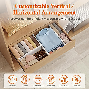 Lifewit 5 Pack Drawer Dividers Plastic 4" High, 13.5-22" Adjustable Drawer Organizers for Clothes, Expandable Dresser Separators in Bedroom/Bathroom/Kitchen/Fridge/Office Organization and Storage