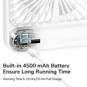 JISULIFE Desk Fan Battery Rechargable Fan，4500mAh 180°Foldable Portable Personal Fan, 4 Speeds Adjustable Long Battery-life for Home Office Travel Outdoor Gifts for Women Men-White