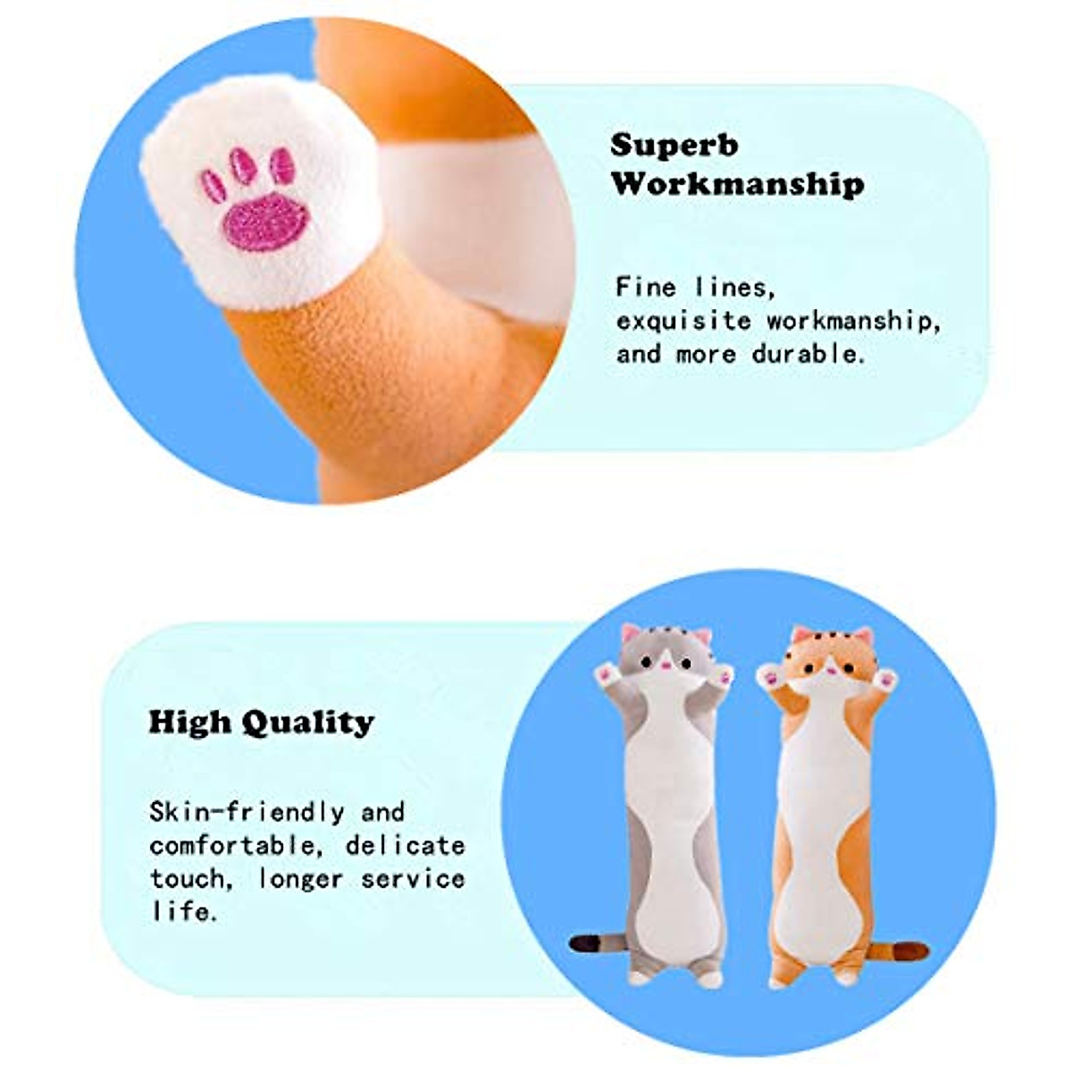 zhidiloveyou Long Plush Pillow of Cute Cat for Kids and Adults, Plush Toy Gift(27.5", Brown)