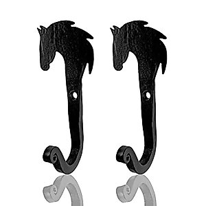 Wrought Iron Hooks for Wall, Decorative Horsehead Hooks, Horse Head Hooks for Hanging Towels, Coats, Hats or Horse Bridles, Blacksmith Unique Set of 2