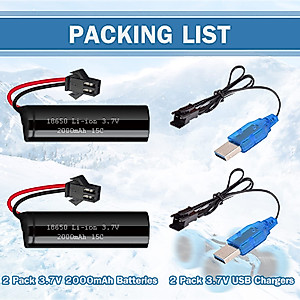 VICMILE 3.7V 2000mah Li-ion Battery 2Pack with 2 USB Chargers SM-2P Plug 15C RC Recgargeble Battery Compatible with DE45 DE42 Remote Control Cars