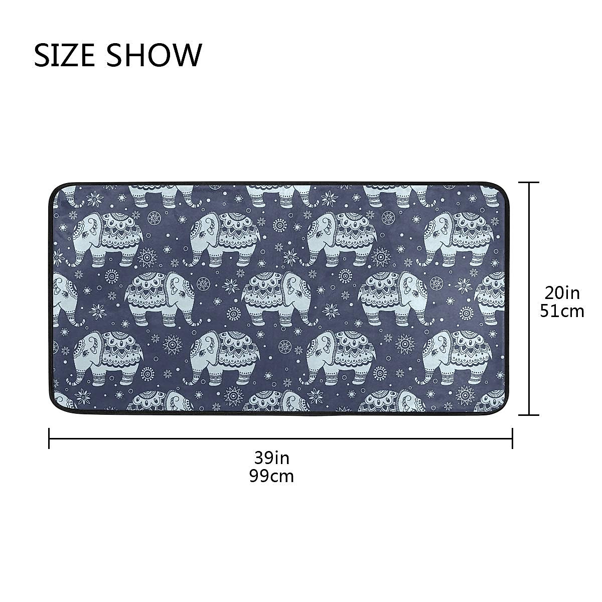 MOYYO Kitchen Mat Ethnic Indian Tribal Cute Elephant Kitchen Rug Mat Anti-Fatigue Comfort Floor Mat Non Slip Oil Stain Resistant Easy to Clean Kitchen Rug Bath Rug Carpet for Indoor Outdoor Doormat