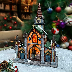 MOMENTS IN TIME Polyresin Christmas Village Building, Cathedral Church with LED Lights - Battery Operated (not Included) (12.8" H x 8.7" W x 7.1" D)