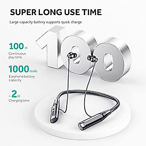 LHJRY 100 Hours Playtime Bluetooth Headphones with Mic, Magnetic, TF Card Slot, Light&Comfortable Wireless Neckband Headset, IPX5 Waterproof Sport Earbuds for Home Office Gym