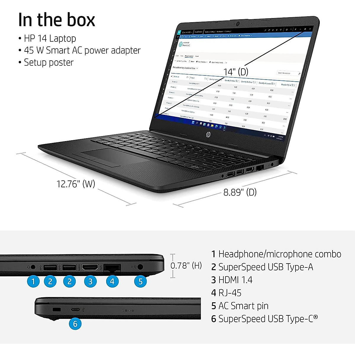 hp Stream Laptop, 14" HD Display, Intel Celeron N4120 Processor, 8GB Memory, 128GB Storage (64GB eMMC + 64GB USB), 1-Year Office 365 Webcam, HDMI, Wi-Fi, USB-C, Windows 11 Home, Jet Black