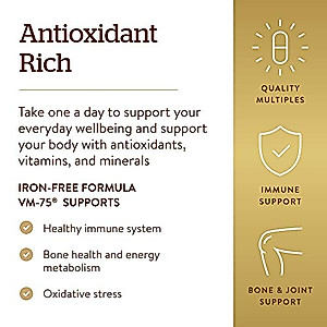 Solgar Iron-Free Formula VM-75,Multivitamin with Chelated Minerals - Vitamin A, B6, B12, C, D, EBiotin, Magnesium, Calcium, Zinc - Vegan, Gluten & Dairy Free, Kosher - 180 Count(Pack of 1)