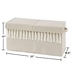 Sweet Jojo Designs Boho Bohemian Boy Girl Small Fabric Toy Bin Storage Box Chest For Baby Nursery Kids Room - Solid Taupe Beige Ivory Cream Off White Linen Farmhouse Shabby Chic Modern Tassel Neutral