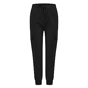 wmjolc Women's Cargo Pants Cotton Casual Joggers Pants Outdoor Combat Work Trousers Drawstring Waist Sweatpants with Pocket Black