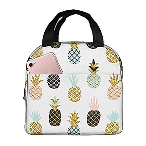 Echoserein Cute Pineapple Stylish Glitter Lunch Bag For Women Girls Insulated Lunch Box Reusable Lunchbox Waterproof Portable Lunch Tote