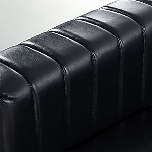 NITYASUNDARA Large Couch,Chesterfield Sofa， 3 Seater Sofa for Living Room，Square handrail Vertical Stripe Sofa Couch，Faux Leather Couch. (Black Sofa)