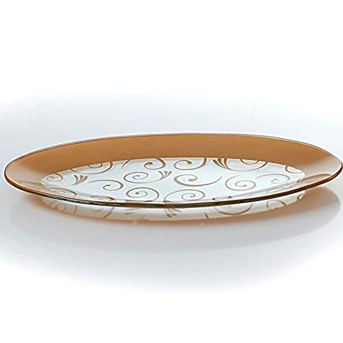GAC Tempered Glass Oval Platter Serving Tray and Decorative Plate Unbreakable - Chip Resistant - Oven Proof - Microwave Safe - Dishwasher Safe - Stackable (gold)