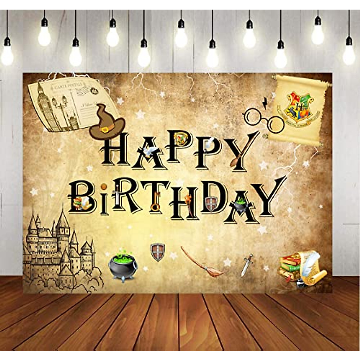 LYCGS 7X5ft Wizard Happy Birthday Backdrop Magic Castle School Backdrop Wizard Photography Background Boys Girls Kids Birthday Party Decor Banner X-110