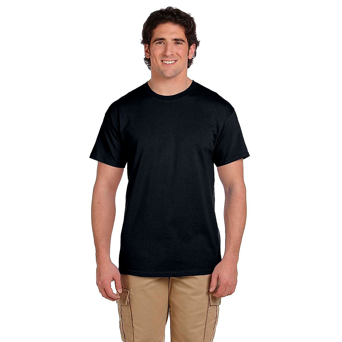 Fruit of the Loom Men's Lightweight Cotton Tees (Short & Long Sleeve), Crew-4 Pack-Black, X-Large