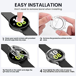 Tensea for Samsung Galaxy Watch 5 2022 & 4 2021 Waterproof Screen Protector Case 44mm Accessories, Protective Face Cover for 44 mm, Hard Bumper Built-in Tempered Glass Film Women Men