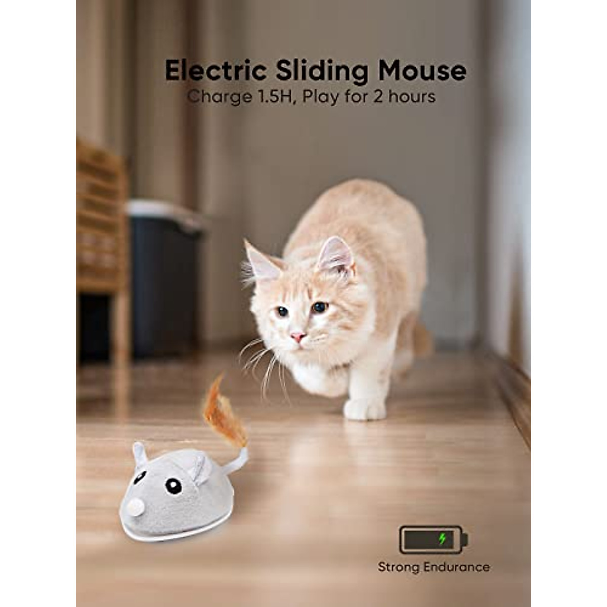 Petchain Interactive Cat Toy, Cat Toys for Indoor Cats Cat Feather Toys Automatic Cat Toy Cat Mouse Toy with Feather Tail Kitty Toys with USB Charging