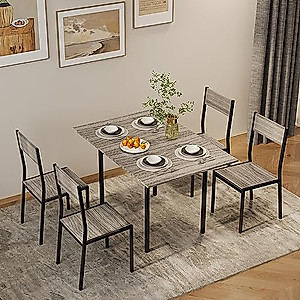 LVSOMT 5-Pieces Dining Table Set for 4, Kitchen Table and Chairs for 4, Metal and Wooden Foldable Table for Small Space, Dining Room Table Set with Built-in Storage Rack (Grey)