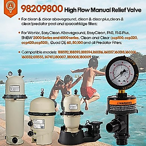 DearChan 98209800 High Flow Manual Relief Valve/Air Relief Manual Valve Assembly with Pressure Gauge, Replacement for Pool and Spa Filter