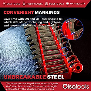 Olsa Tools Stubby Ratchet Wrench Set (SAE 11pc) | 6-Point Box End Ratchet Wrenches Set | 120 Tooth Ratcheting Wrench Sets | Works on Stripped and Rounded Bolts | Professional Grade Spanner Wrench