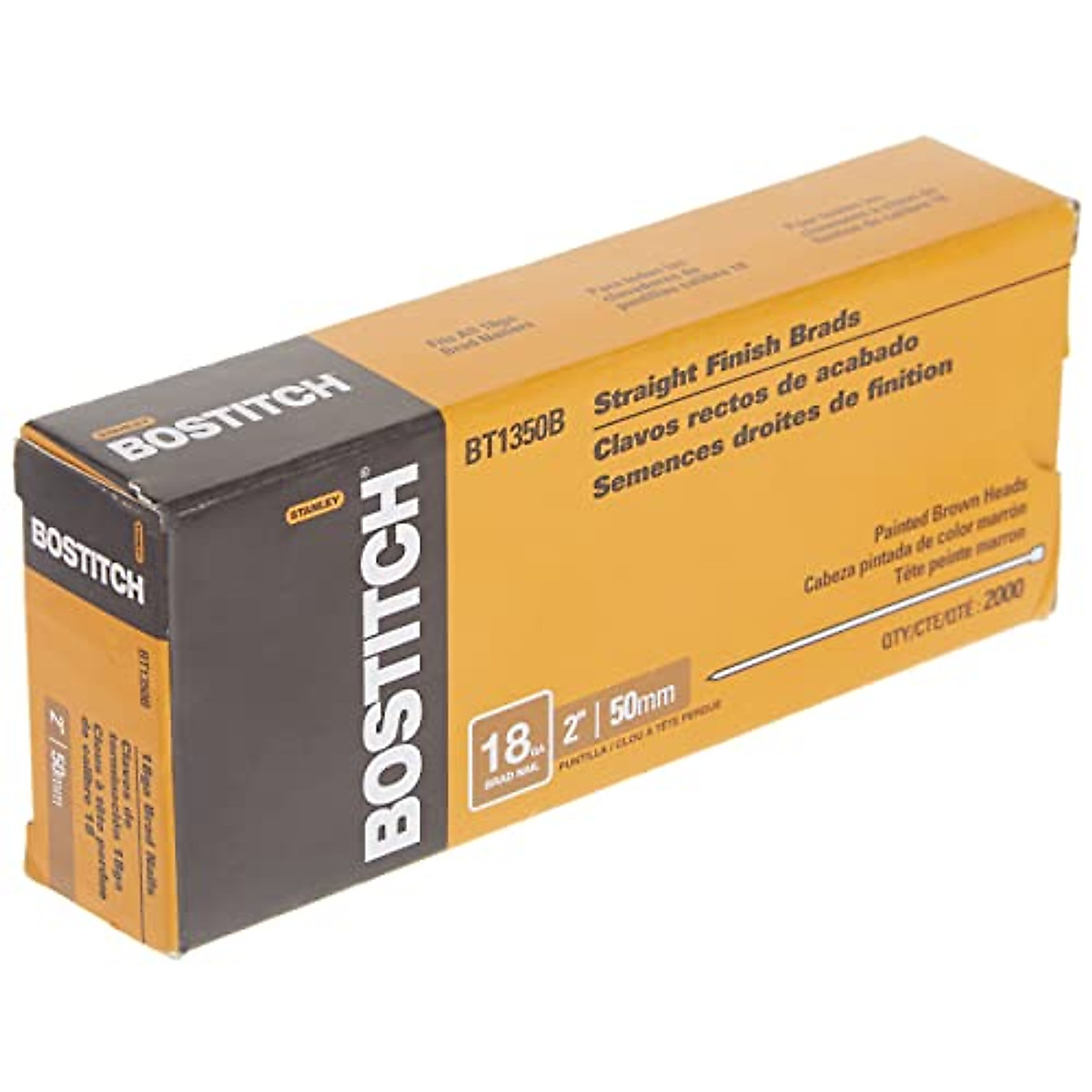 BOSTITCH Brad Nails, 18 GA, 2-Inch, 2000-Pack (BT1350B) , Brown