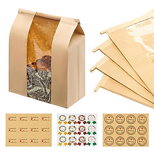 60 Pack Large Kraft Paper Bread Loaf Bag with Tin Tie Tab Lock ，for Homemade Bread Loaf Bags 14" x 8.3" x 3.5"，Sourdough Bread Bags with Clear Front Window for Baked Food Packaging Storage. (60)