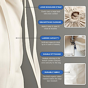 Laundry Bags |Christmas DIY| Canvas Cotton Long Strap & Drawstring Closure| Travel Laundry Bag for Dirty Clothes |Hamper Liner Bag| Washable Home Storage College Dorm& Back-to-School| 28"x36"-1 Pack