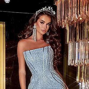 Formery Stars Halo Crown Headband Rhinestones Goddess Tiara Headpiece Party Festival Prom Crystal Hairband Hair Accessories for Woman and Girls (Silver)