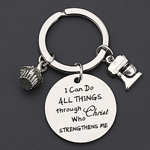 LQRI Baker Gift Pastry Chef Gift I Can Do All Things Through Christ Who Strengthens Me Keychain Baking Gift Culinary Student Graduation Gift (sliver)